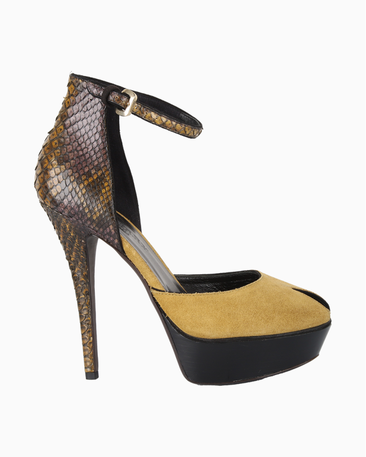 Sapato Burberry Original Python Suede Mostarda Feminino