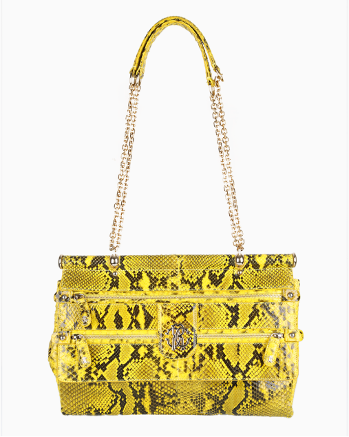 Bolsa Roberto Cavalli Original Python Amarela Feminina