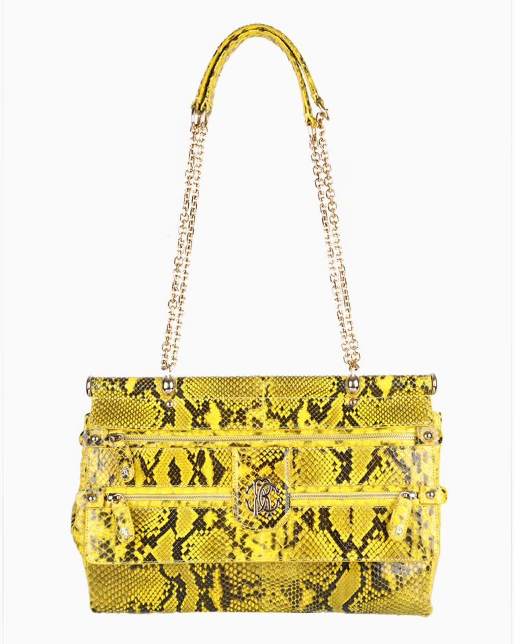 Bolsa Roberto Cavalli Original Python Amarela Feminina
