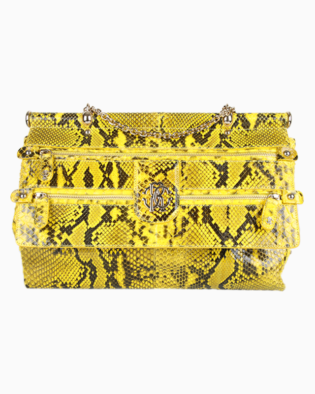 Bolsa Roberto Cavalli Original Python Amarela Feminina