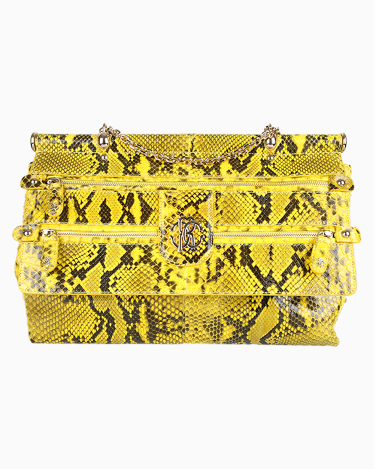 Bolsa Roberto Cavalli Original Python Amarela Feminina