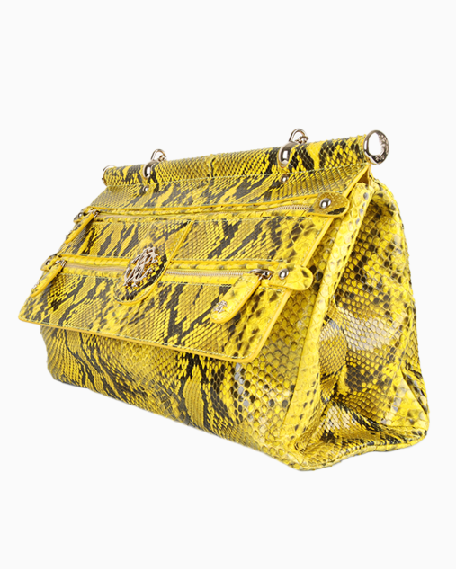 Bolsa Roberto Cavalli Original Python Amarela Feminina