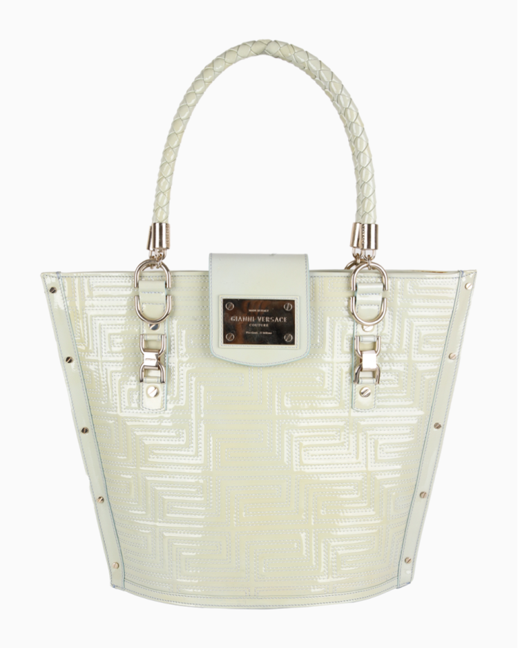 Bolsa Versace Original Greek Key Tote Verniz Verde Feminina