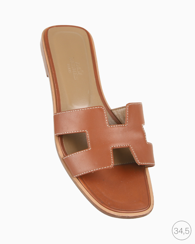 Sandália Hermès Original Rasteira Oran Caramelo Feminina