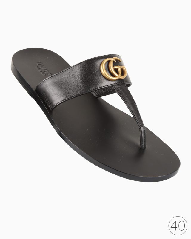 Sandália Gucci Original Rasteira Duplo G Couro Preta Masculina