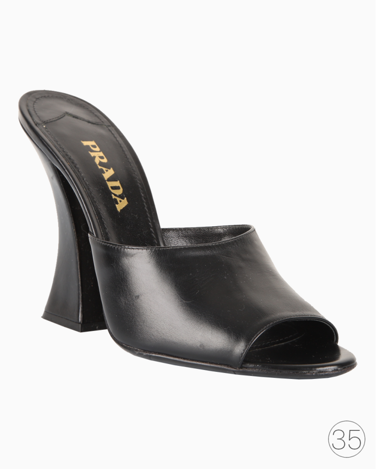 Mule Prada Original Couro Preto Feminino