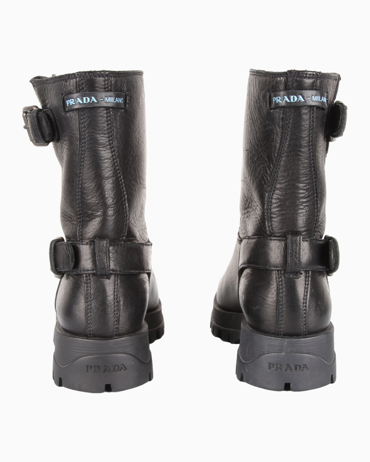 Bota Prada Original Fivelas Ankle Couro Preta Feminina