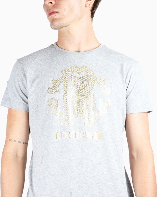 Camiseta Roberto Cavalli Original Algodão Cinza Masculino