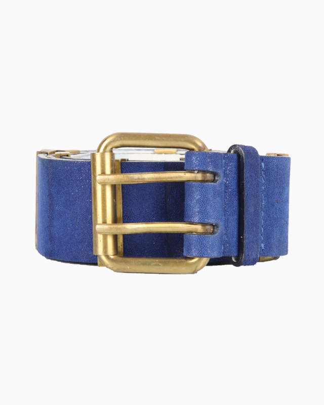 Cinto Mixed Original Couro e Metal Azul e Dourado Feminino