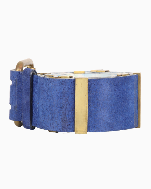 Cinto Mixed Original Couro e Metal Azul e Dourado Feminino
