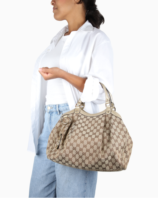 Bolsa Gucci Original Sukey GG Canvas Small Tote Dourada Feminina