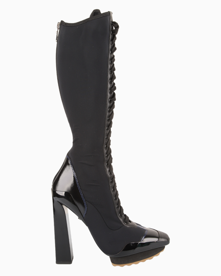 Bota Versace Original Platform Lace Up Nylon Preta Feminina