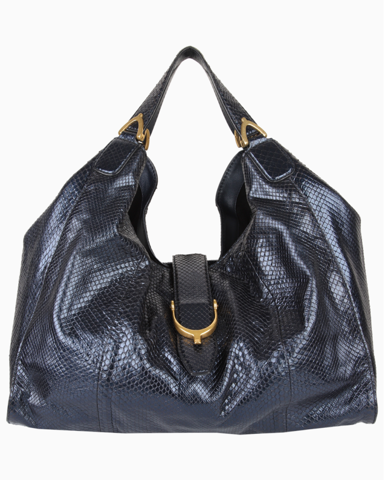 Bolsa Gucci Original Stirrup Python Metalizada Azul Feminina