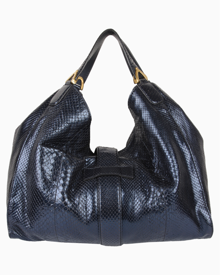 Bolsa Gucci Original Stirrup Python Metalizada Azul Feminina