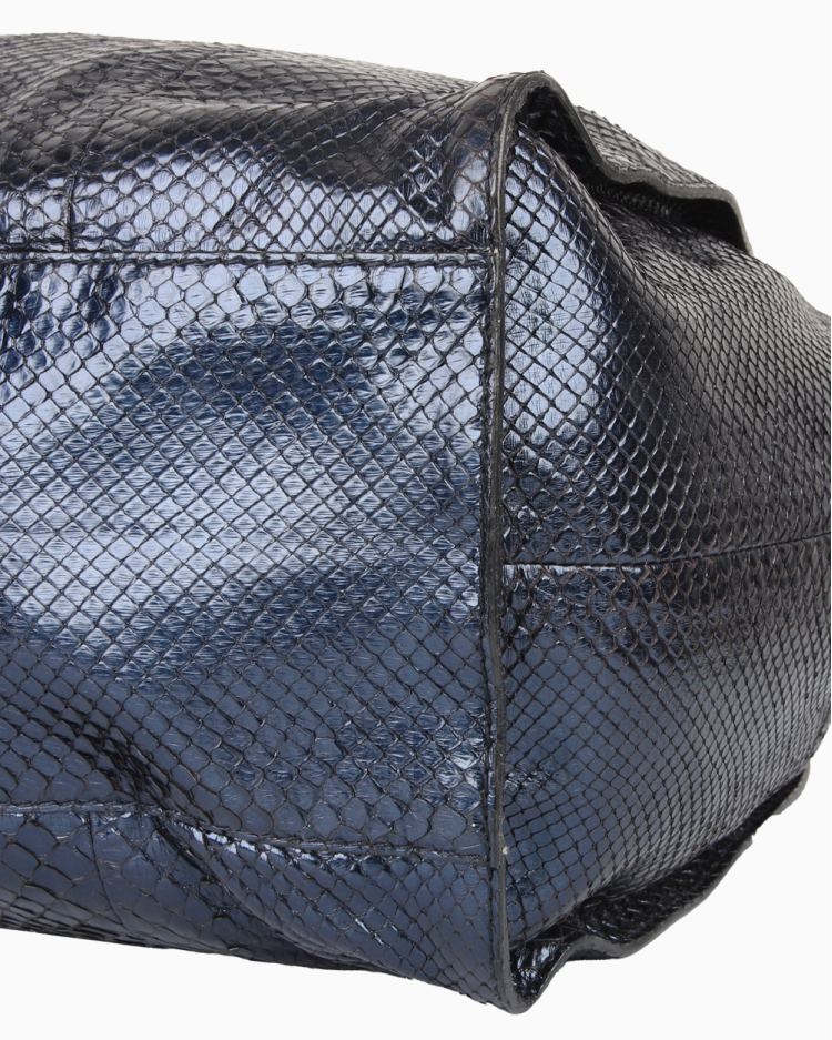 Bolsa Gucci Original Stirrup Python Metalizada Azul Feminina