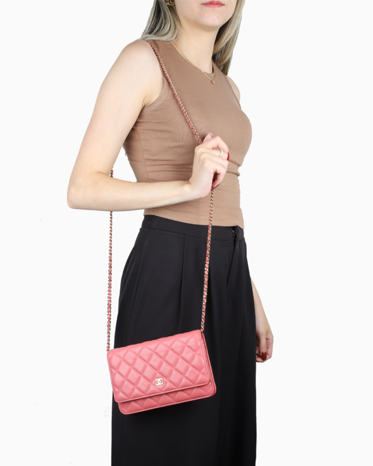 Bolsa Chanel Original Caviar WOC Rosa Feminina