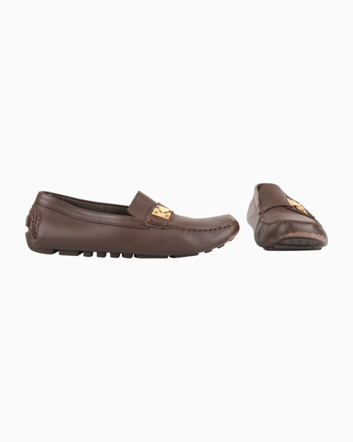 Mocassim Louis Vuitton Original Logo Plaque Marrom Feminino