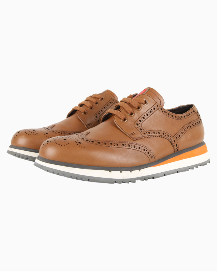 Sapato Prada Original Oxford Brogue Marrom Masculino