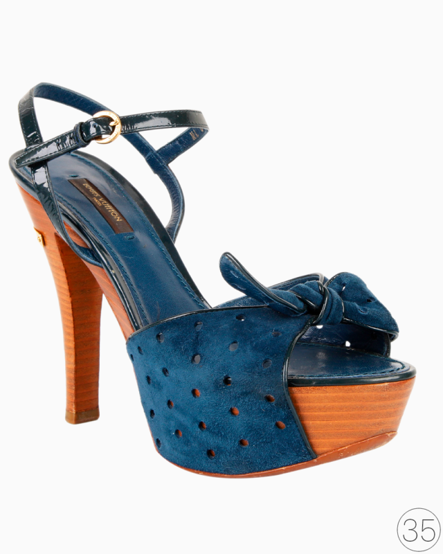Sandália Louis Vuitton Original Platform Bow Perfurada Azul Marinho ...
