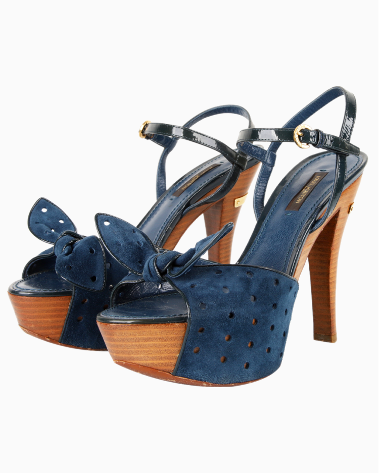 Sandália Louis Vuitton Original Platform Bow Perfurada Azul Marinho ...