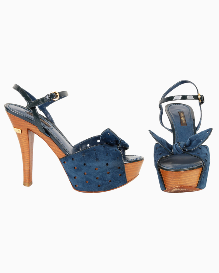 Sandália Louis Vuitton Original Platform Bow Perfurada Azul Marinho ...