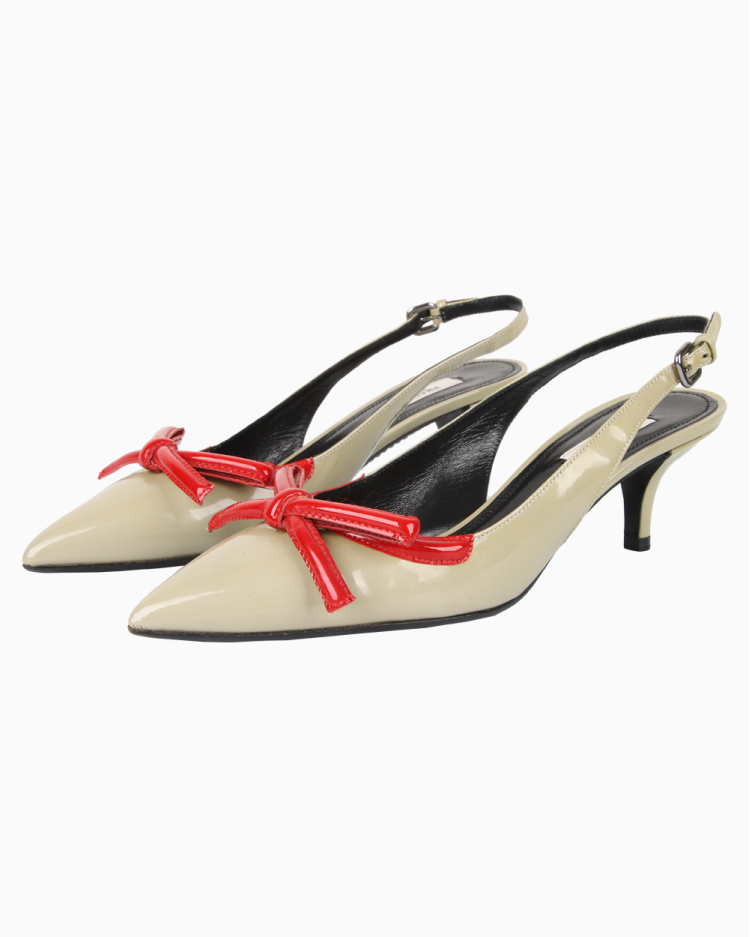Sapato Prada Slingback Original Bow Envernizado Verde e Vermelho Feminino