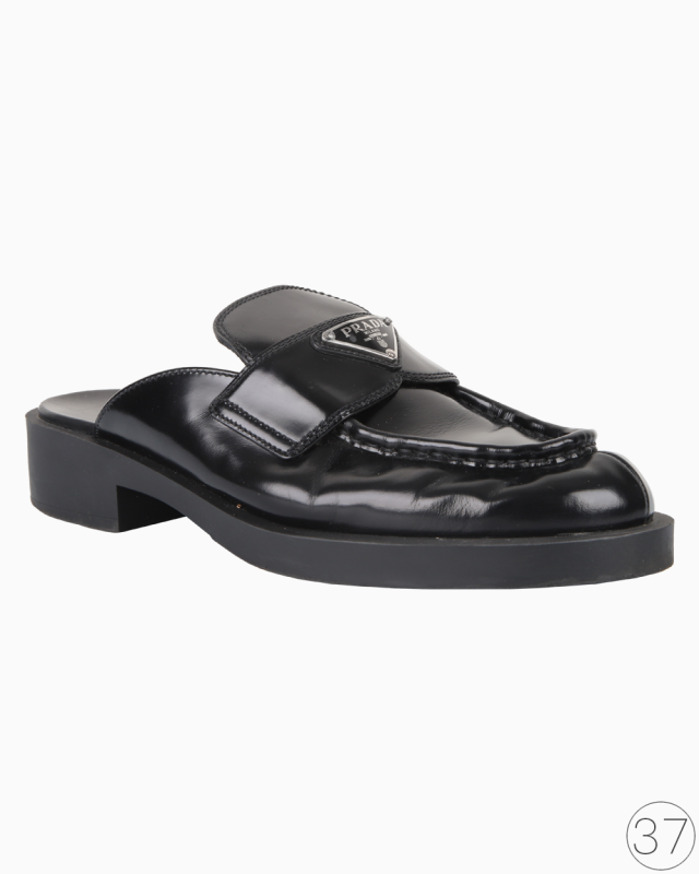 Mule Prada Original Chocolate Couro Escovado Preto Feminino