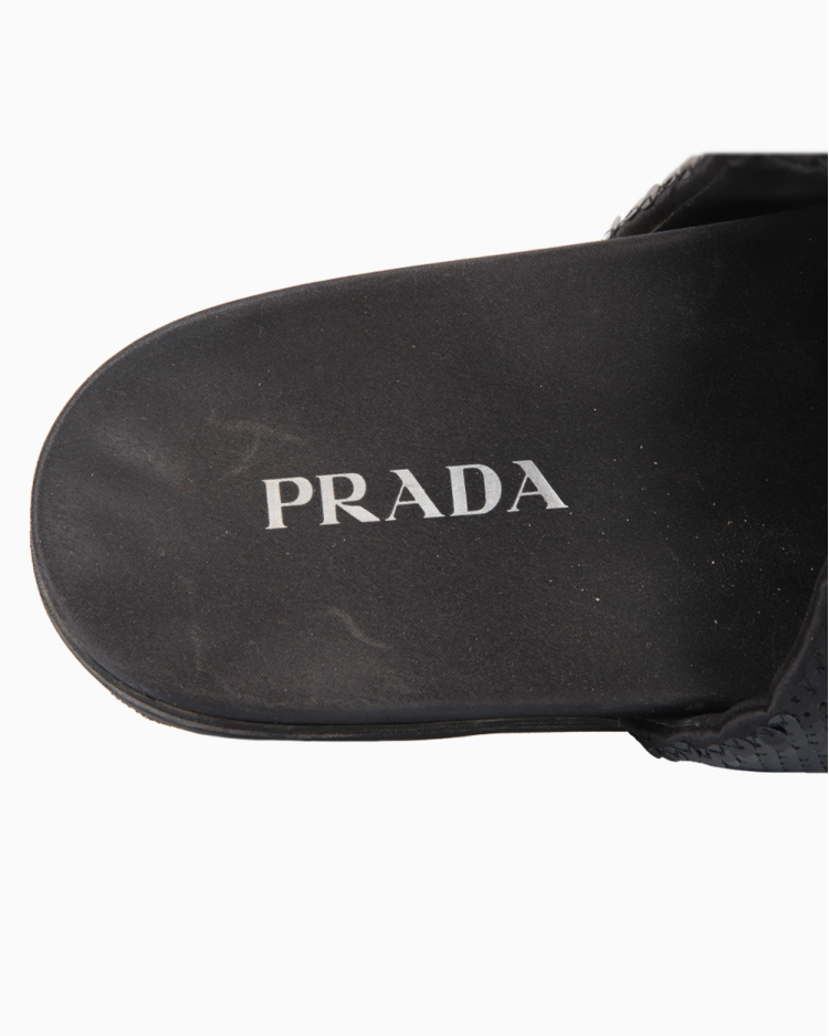 Slide Prada Original Paillettes Sequin Logo Preto Feminino