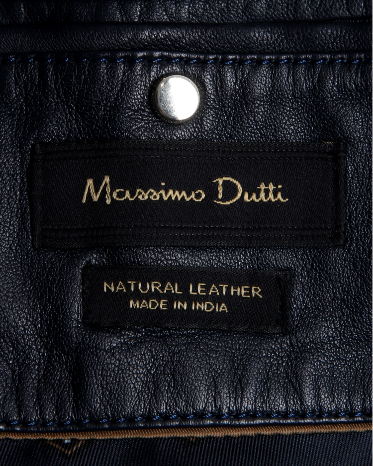 Jaqueta Massimo Dutti Original Couro Azul Marinho Feminina