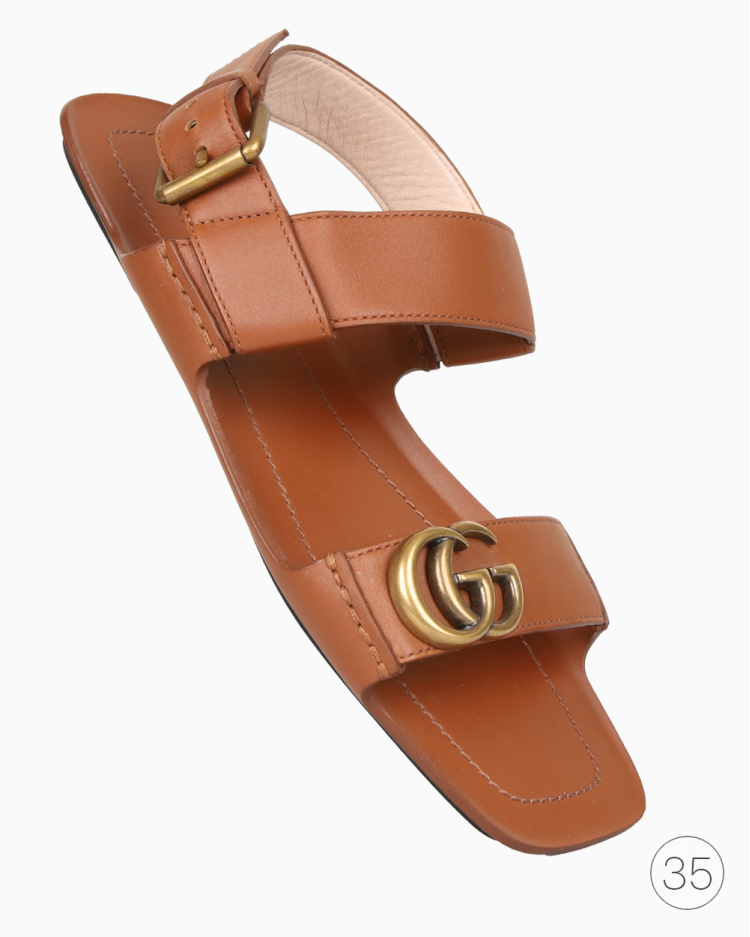 Sandália Gucci Original Rasteira Sonique GG Plaque Caramelo Feminina