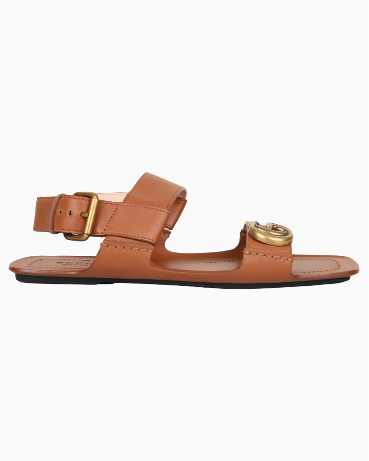 Sandália Gucci Original Rasteira Sonique GG Plaque Caramelo Feminina
