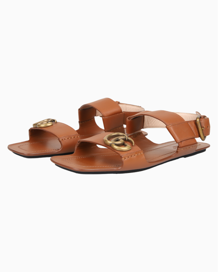 Sandália Gucci Original Rasteira Sonique GG Plaque Caramelo Feminina
