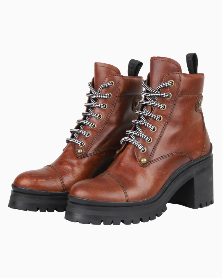 Bota Miu Miu Original Combat Couro Marrom Feminino