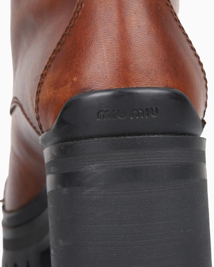 Bota Miu Miu Original Combat Couro Marrom Feminino