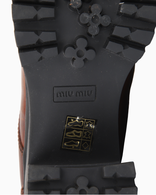 Bota Miu Miu Original Combat Couro Marrom Feminino