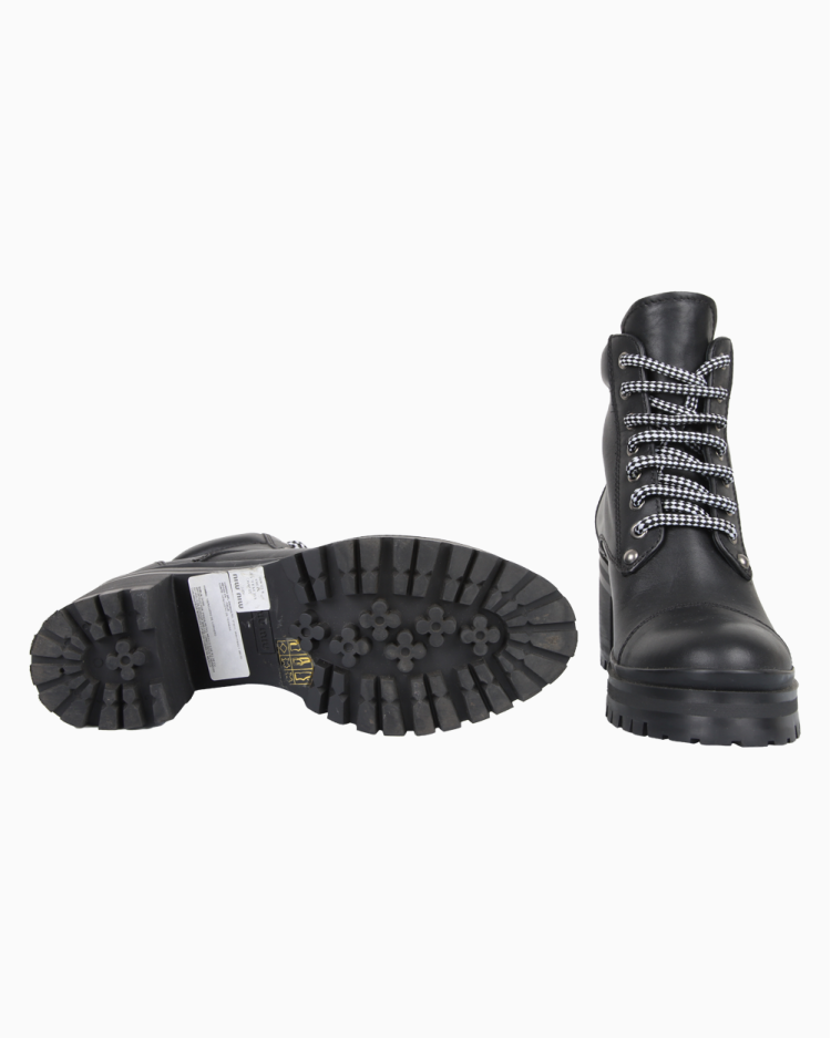 Bota Miu Miu Original Combat Couro Preta Feminino