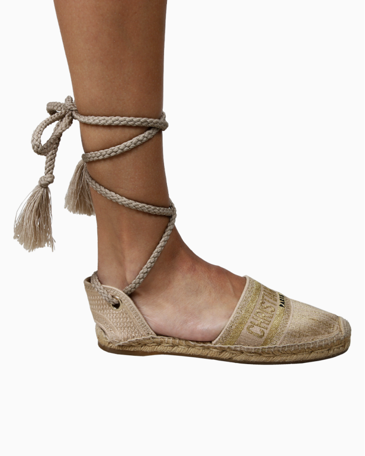 Espadrille Dior Original Logo Bordado Ráfia Bege Feminina