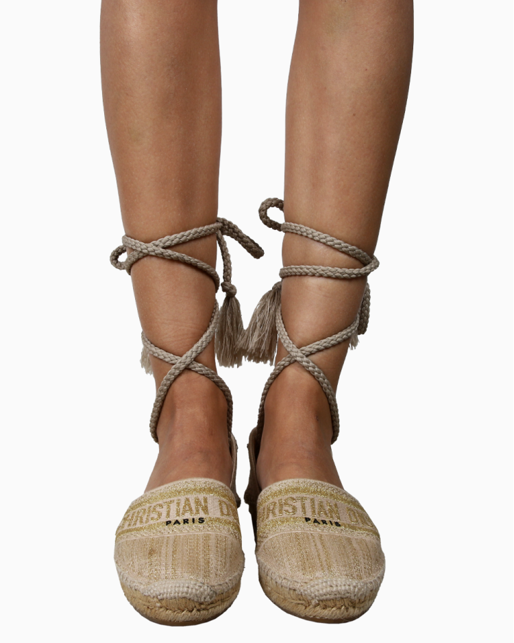 Espadrille Dior Original Logo Bordado Ráfia Bege Feminina