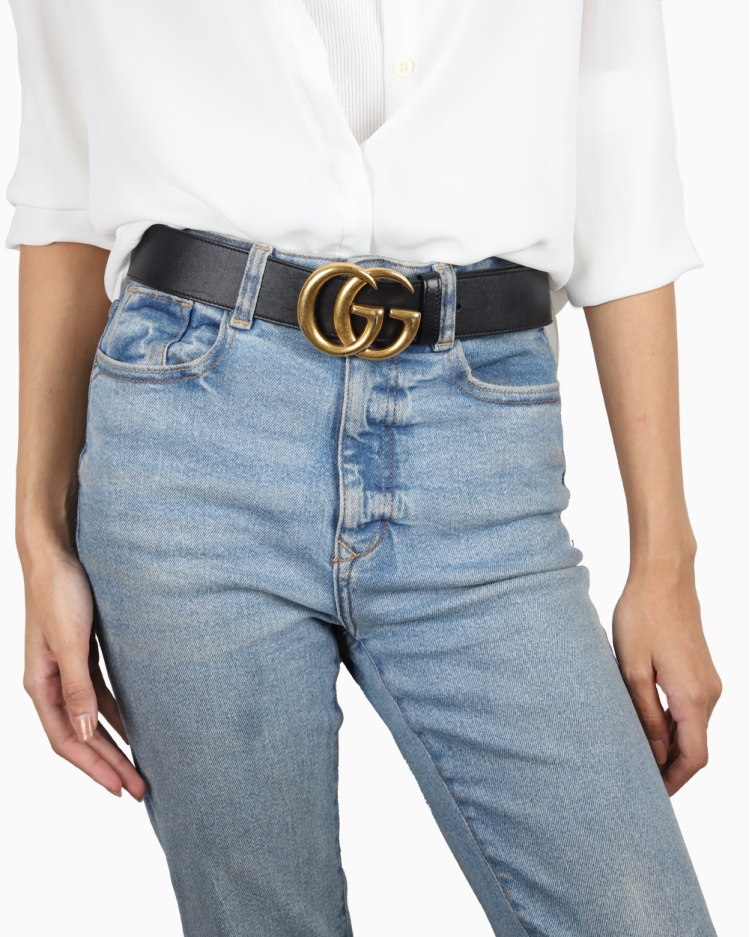 Cinto Gucci Original GG Marmont Couro Preto Feminino