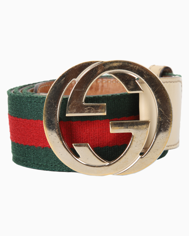 Cinto Gucci Original GG Interlocking Web Verde e Vermelho Feminino