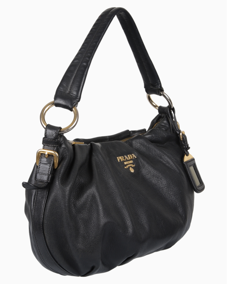 Bolsa Prada Original Vitello Daino Hobo Preta Feminina