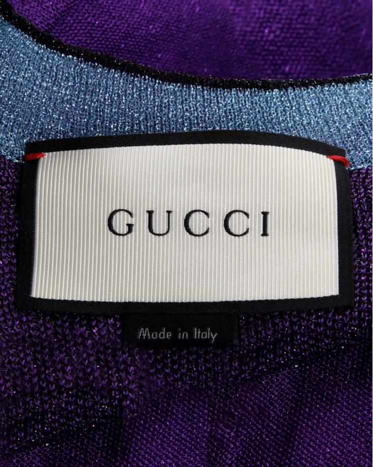 Suéter Gucci Original Tricot Fio Metálico Estampado Roxo Feminino
