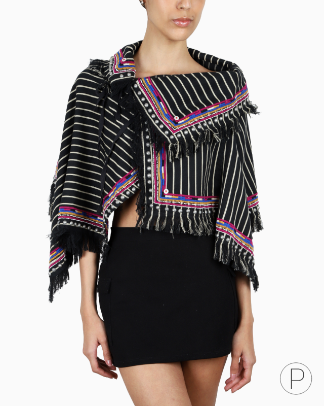 Poncho Isabel Marant Original Boho Listrado Preto e Branco Feminino