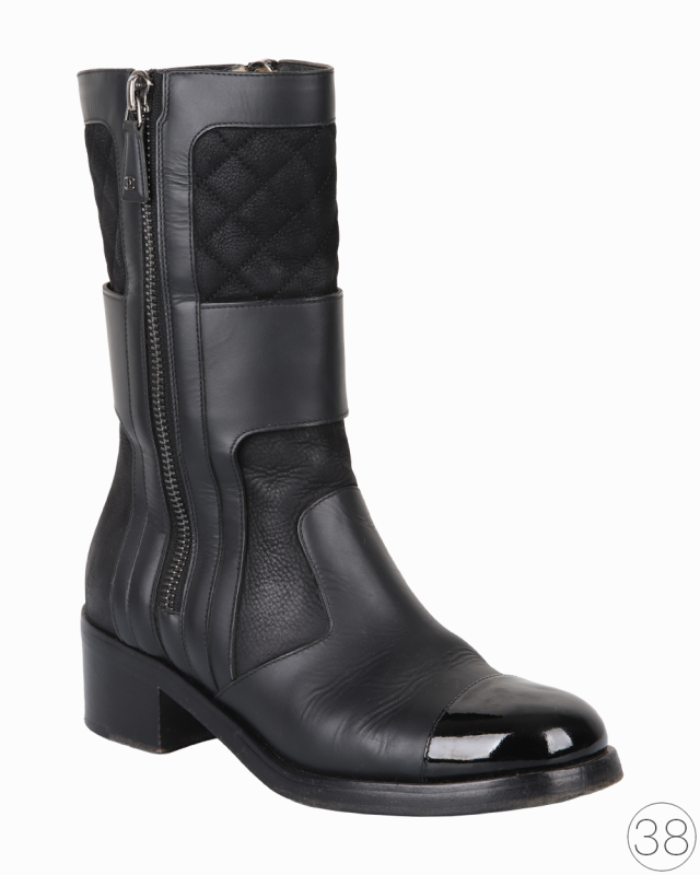 Bota Chanel Original Cap Toe Couro Preta
