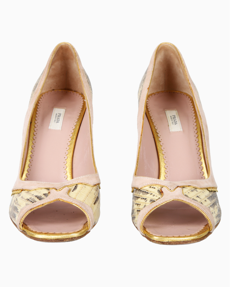 Sapato Prada Original Peep Toe Couro Animal Print Feminina