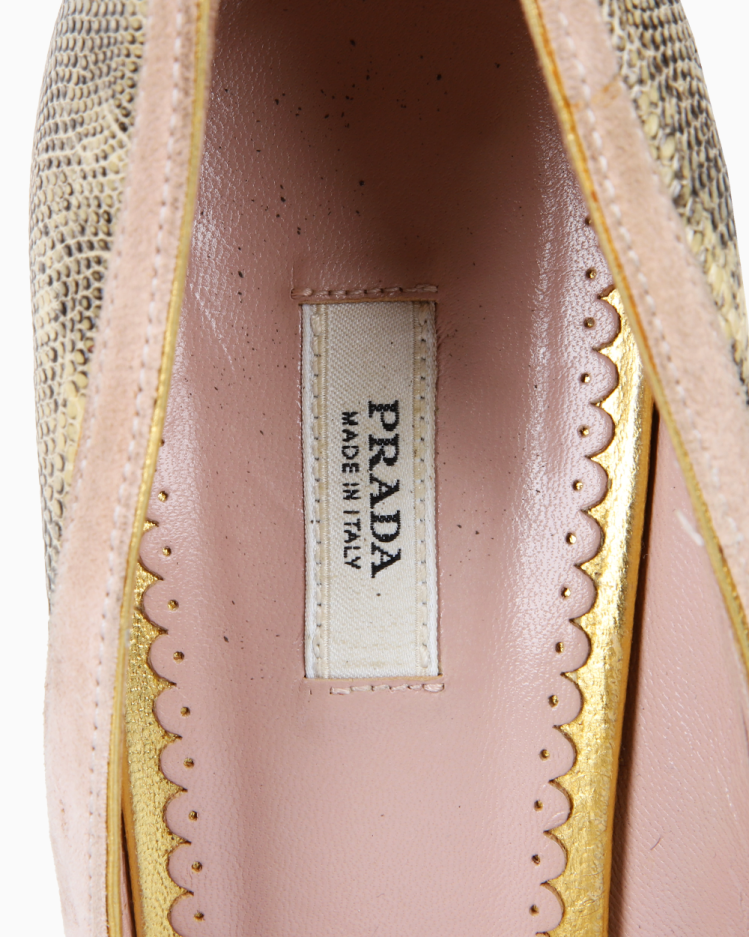 Sapato Prada Original Peep Toe Couro Animal Print Feminina