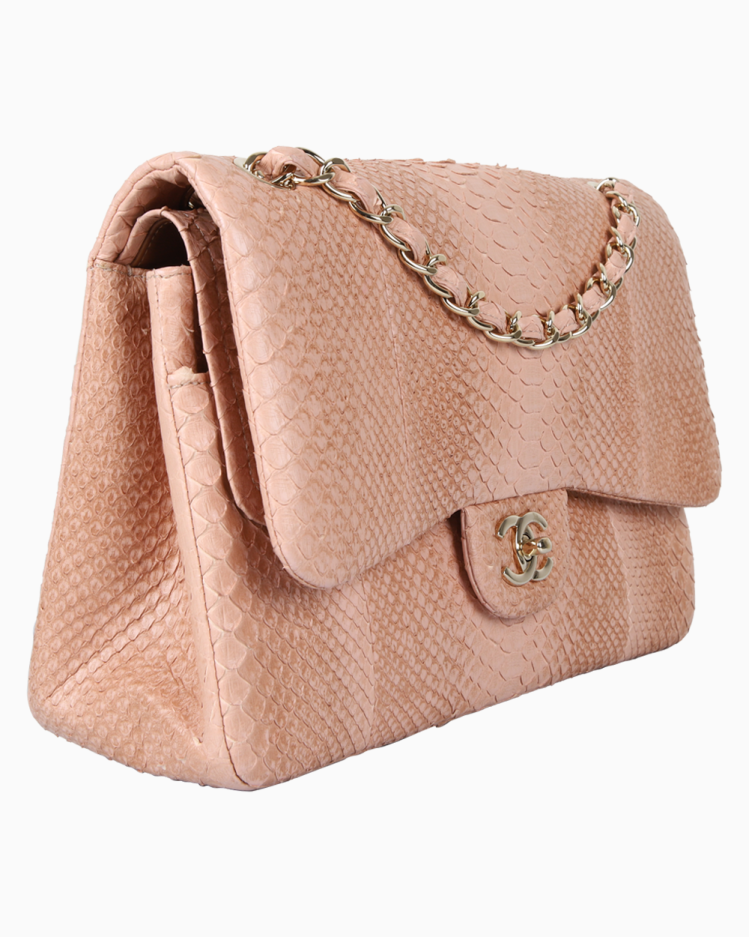 Bolsa Chanel Original Maxi Double Python Rosa Feminina
