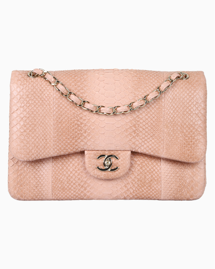 Bolsa Chanel Original Maxi Double Python Rosa Feminina