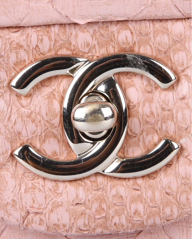 Bolsa Chanel Original Maxi Double Python Rosa Feminina
