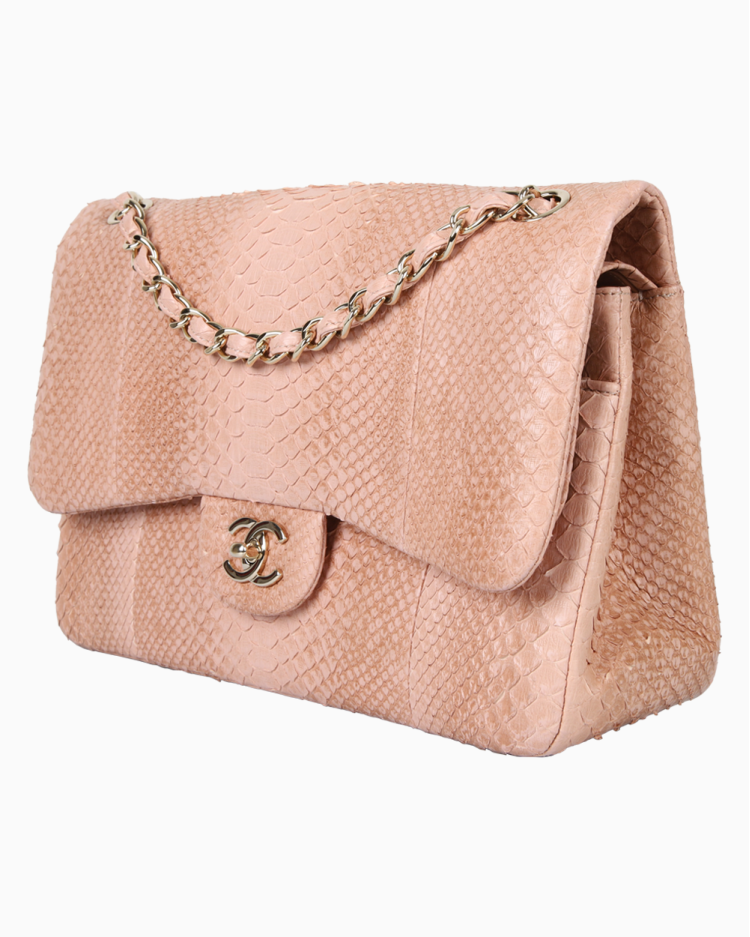 Bolsa Chanel Original Maxi Double Python Rosa Feminina